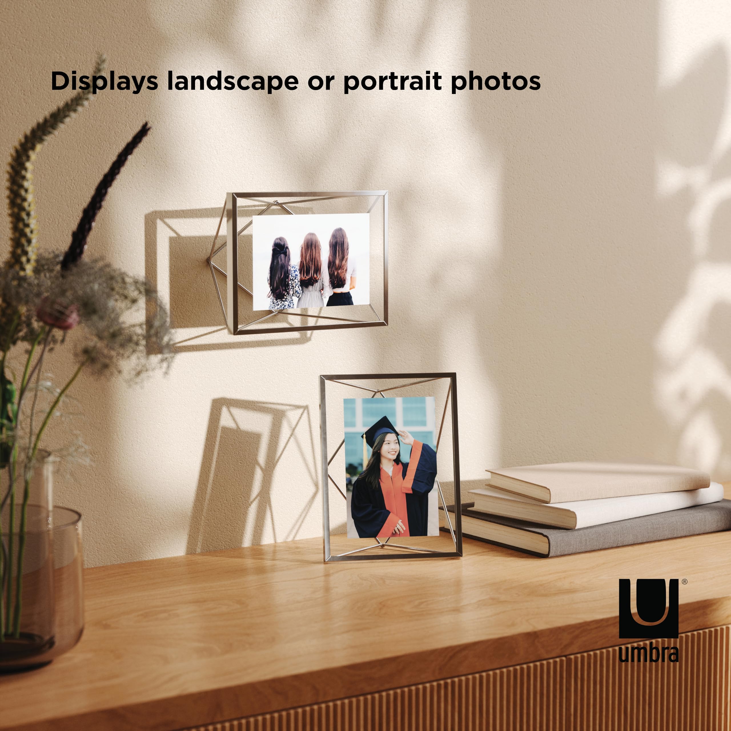 Umbra Prisma Picture Frame, 4x6 Metal Photo Display for Desk or Wall, 4" x 6", Chrome