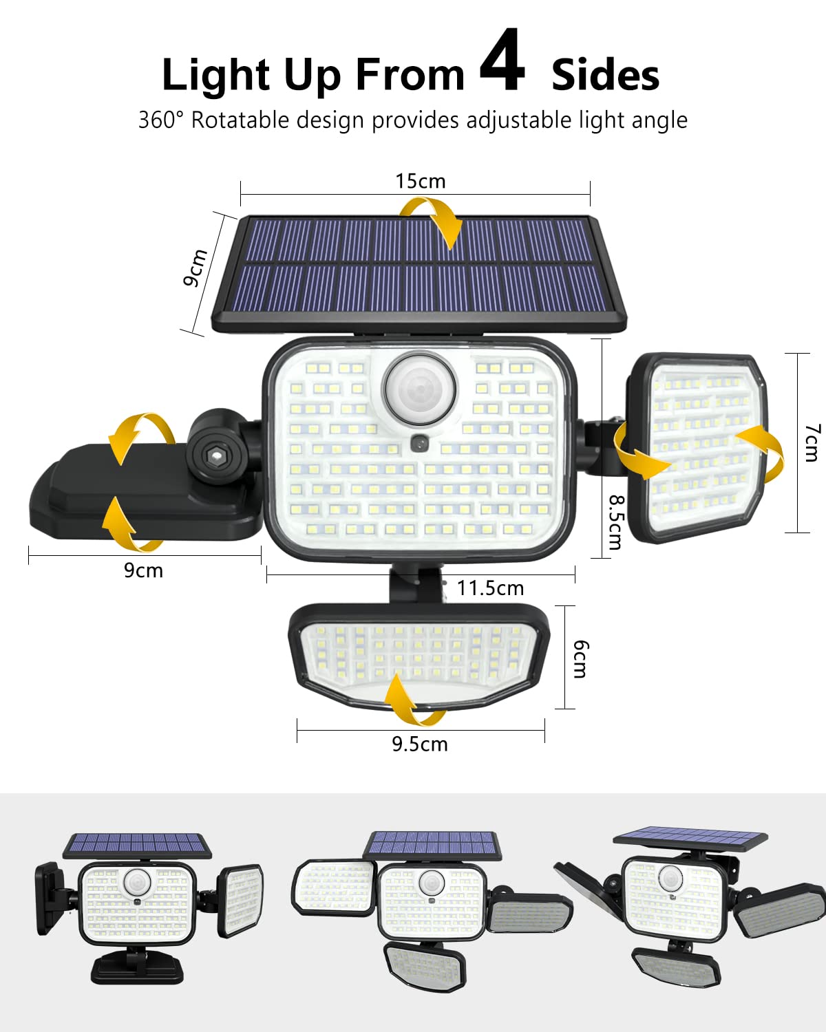 Solar Lights Outdoor Motion Sensor, 286 LED 3000 LM Solar Security Lights with Remote Control, IP65 Waterproof,4 Heads Solar Flood Lights with 3 Modes for Front Door Backyard Garage Deck