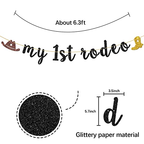 INNORU My 1st Rodeo Banner, Mexican Theme first Birthday Party Decorations, West Cowboy Cowgirl 1st Birthday Party Decorations Black Glitter