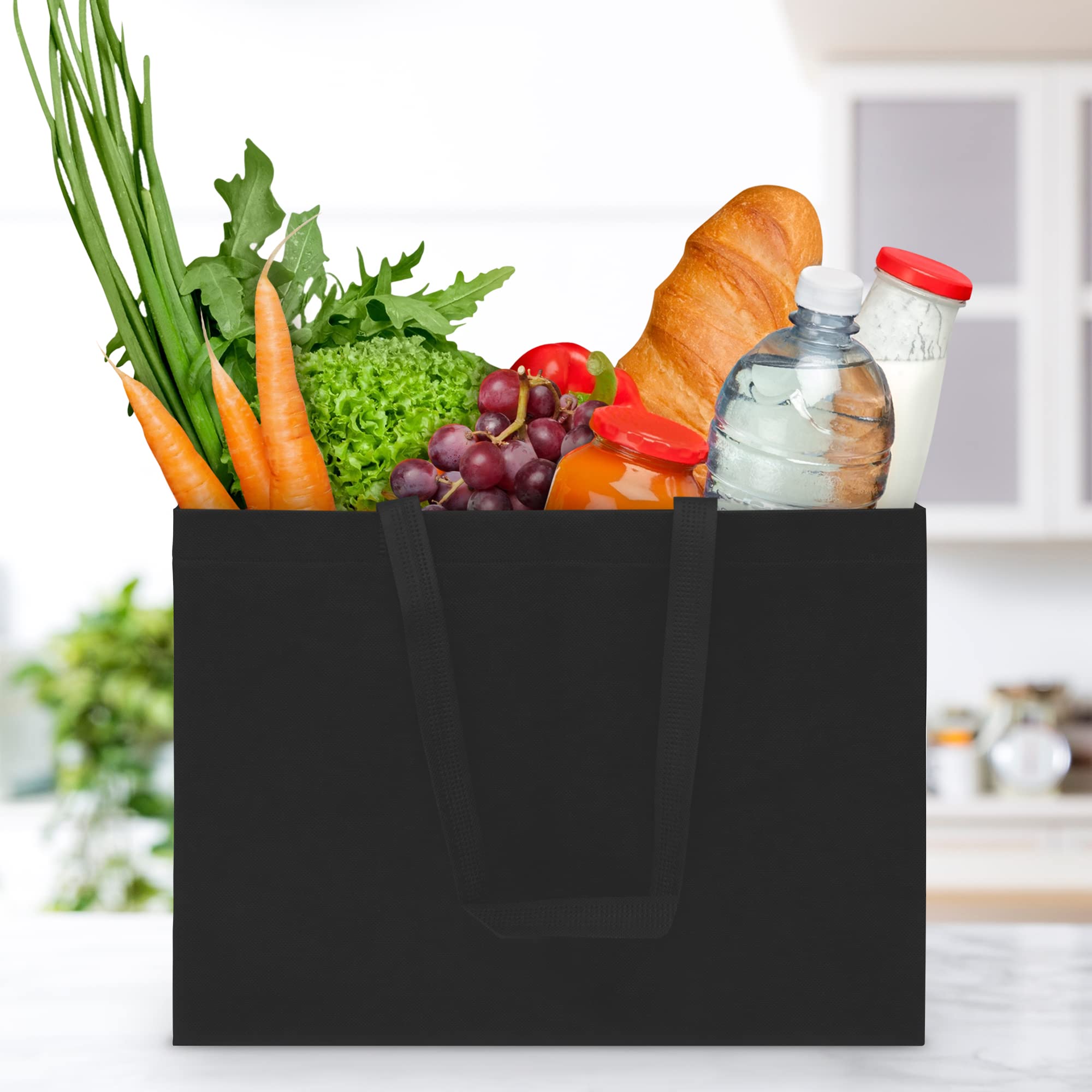 ZENPAC Black Reusable Gift Bags with Handles, Large Canvas Fabric Tote for Small Business, Retail, Grocery, Merchandise, Holidays Bulk, 16x6x12 12 Pack