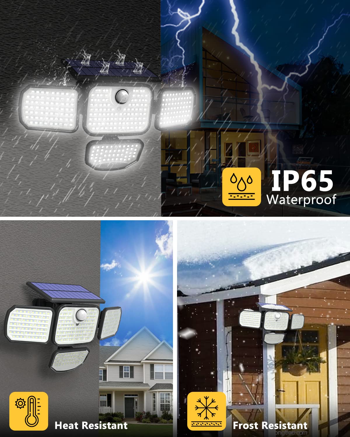 Solar Lights Outdoor Motion Sensor, 286 LED 3000 LM Solar Security Lights with Remote Control, IP65 Waterproof,4 Heads Solar Flood Lights with 3 Modes for Front Door Backyard Garage Deck