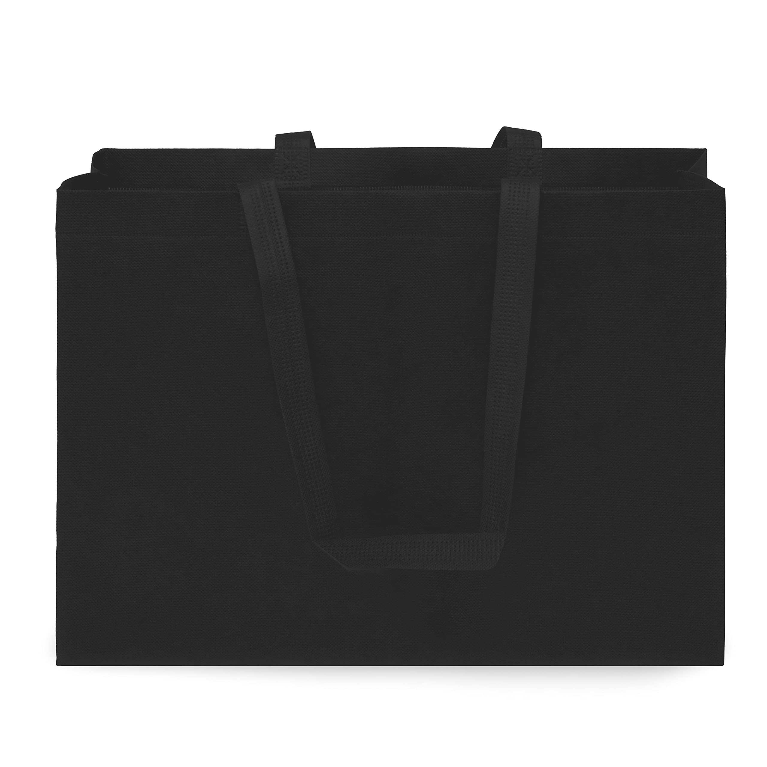 ZENPAC Black Reusable Gift Bags with Handles, Large Canvas Fabric Tote for Small Business, Retail, Grocery, Merchandise, Holidays Bulk, 16x6x12 12 Pack