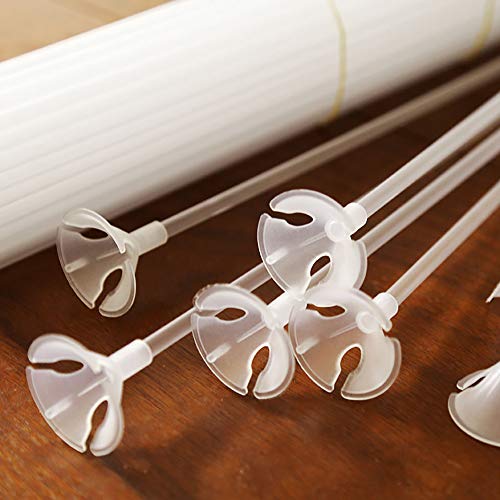 VIDELLY 100 Pieces Balloon Sticks 16inch Bobo Balloons Sticks Clear Plastic Balloon Sticks Holders With Balloon Cups for Party Wedding Birthday Anniversaries Valentine’s Day Decor Party Supplies