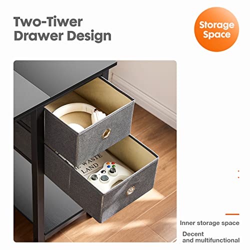 Sweetcrispy Small Computer Desk, 40X24 Inch Office Writing Work Study Gaming PC Table with 2-Tier Drawers Storage Shelf, Side Headphone Hook, Modern Simple Style for Home Bedroom, Black Wood