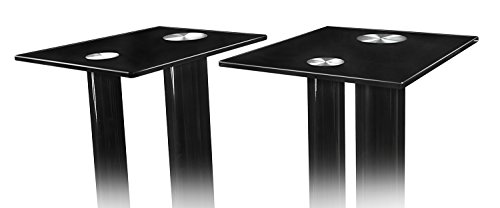 Mount-It! Floor Speaker Stands for Satellite Speakers and Surround Sound (5.1 and 2.1) Systems, Glass and Aluminum, 18 Inches Height, 22 Lbs Weight Capacity, Black