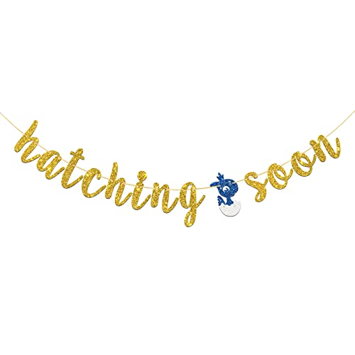 INNORU Hatching Soon Banner, Dinsaur Theme first Birthday Party Decorations, Baby Shower, Happy Birthday Party Decorations Gold Glitter