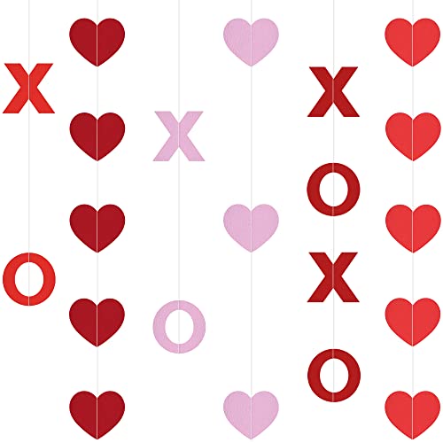 XOXO and Hanging Heart Valentine Garland โ 6 String, No DIY | Felt Heart Garland for Galentines Day Decorations | XOXO Garland, Valentines Day Decor | Valentine Felt Garland, Valentines Decorations