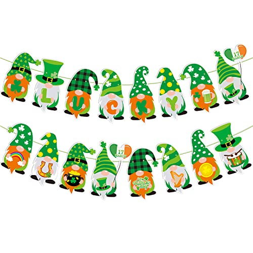 JKQ St. Patrick's Day Gnomes Banner Saint Patrick's Day Lucky Shamrock Beers Gold Coins Gnome Garland Banner Irish Lucky Day Gnome Decorations St. Patty's Day Wedding Birthday Party Supplies
