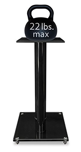 Mount-It! Floor Speaker Stands for Satellite Speakers and Surround Sound (5.1 and 2.1) Systems, Glass and Aluminum, 18 Inches Height, 22 Lbs Weight Capacity, Black