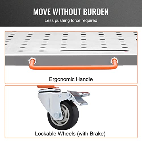 VEVOR Welding Table 36"x18", 1200lbs Load Capacity Steel Welding Workbench Table on Wheels, Portable Work Bench with Braking Lockable Casters, 4 Tool Slots, 5/8-inch Fixture Holes, Tool Tray