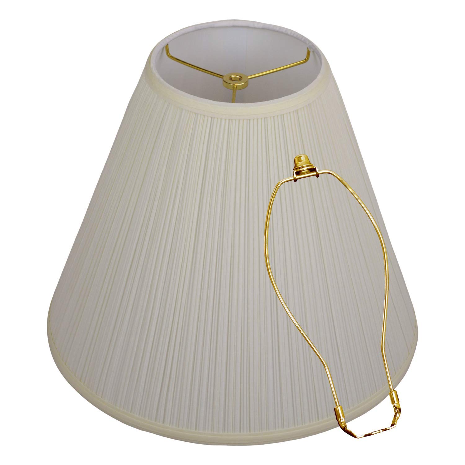 FenchelShades.com Lampshade 6.5" Top Diameter x 15" Bottom Diameter x 13" Slant Height Lampshade with 11" Brass Harp and Finial (Pleated Mushroom Cream)