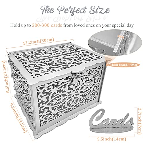 OurWarm Silver Wedding Card Box for Wedding Reception, Wooden Card Boxes with Lock, PVC Gift Card Box Money Holder for Reception Anniversary Shower Rustic Wedding Decorations Birthday Graduation