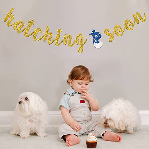INNORU Hatching Soon Banner, Dinsaur Theme first Birthday Party Decorations, Baby Shower, Happy Birthday Party Decorations Gold Glitter