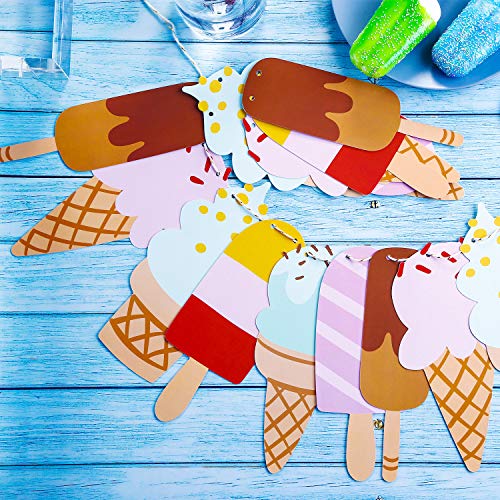 Leinuosen 2 Pack Ice Cream Bar Banner Ice Cream Banner Ice Cream Party Garland for School Summer Kid Birthday Party Decoration