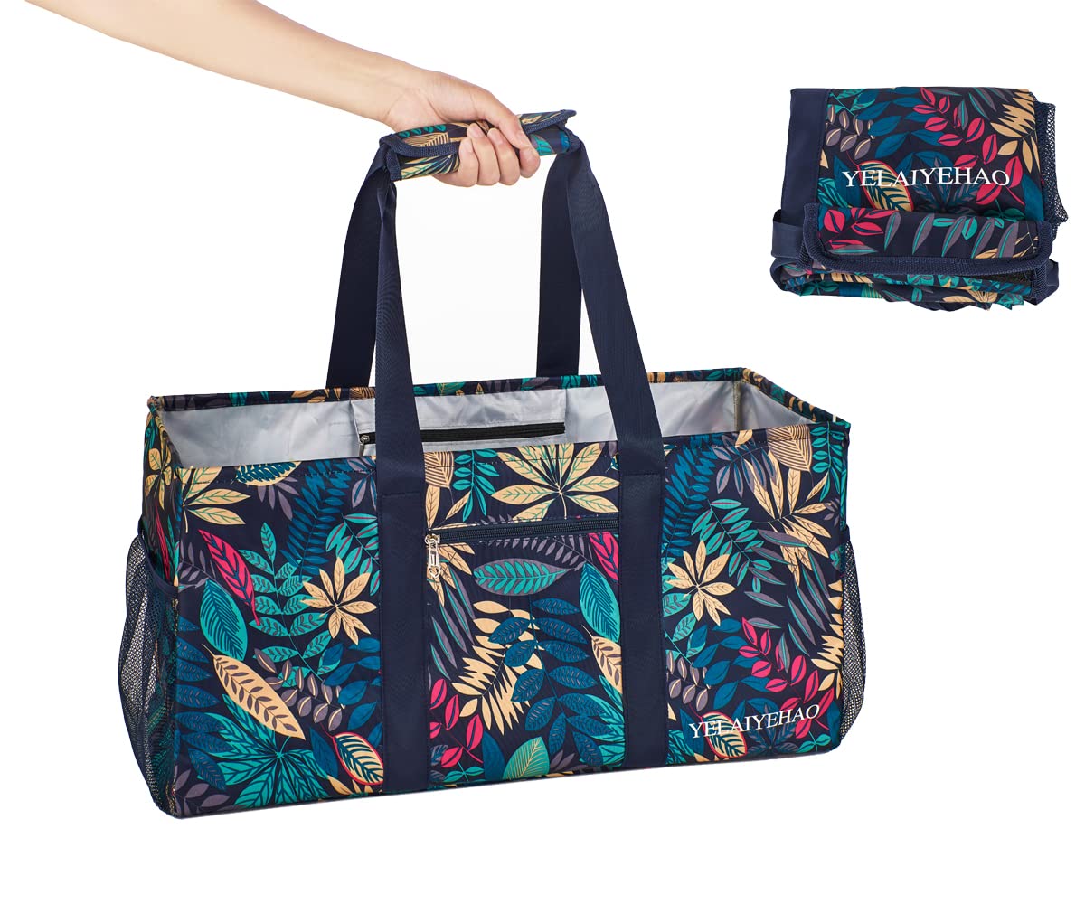 YELAIYEHAO 2 Large Utility Tote Bag, Foldable Collapsible Tote1 bag for Storage Pool Beach Shopping picnic laundry gym utility Luggage