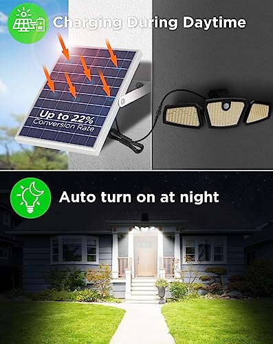 DeckTok Solar Lights Outdoor Indoor, 3500LM 350 LEDs 3 Modes Motion Sensor Solar Flood Light with Separate Solar Panel, 270° Wide Angle Illumination Waterproof Security Light for Yard Barn, 1Pack