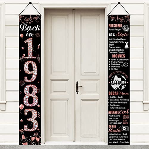 Rose Gold 40th Birthday Door Banner Decorations for Women, Back in 1983 Happy 40th Birthday Porch Sign Party Supplies, Forty Year Old Birthday Backdrop Decor for Outdoor Indoor