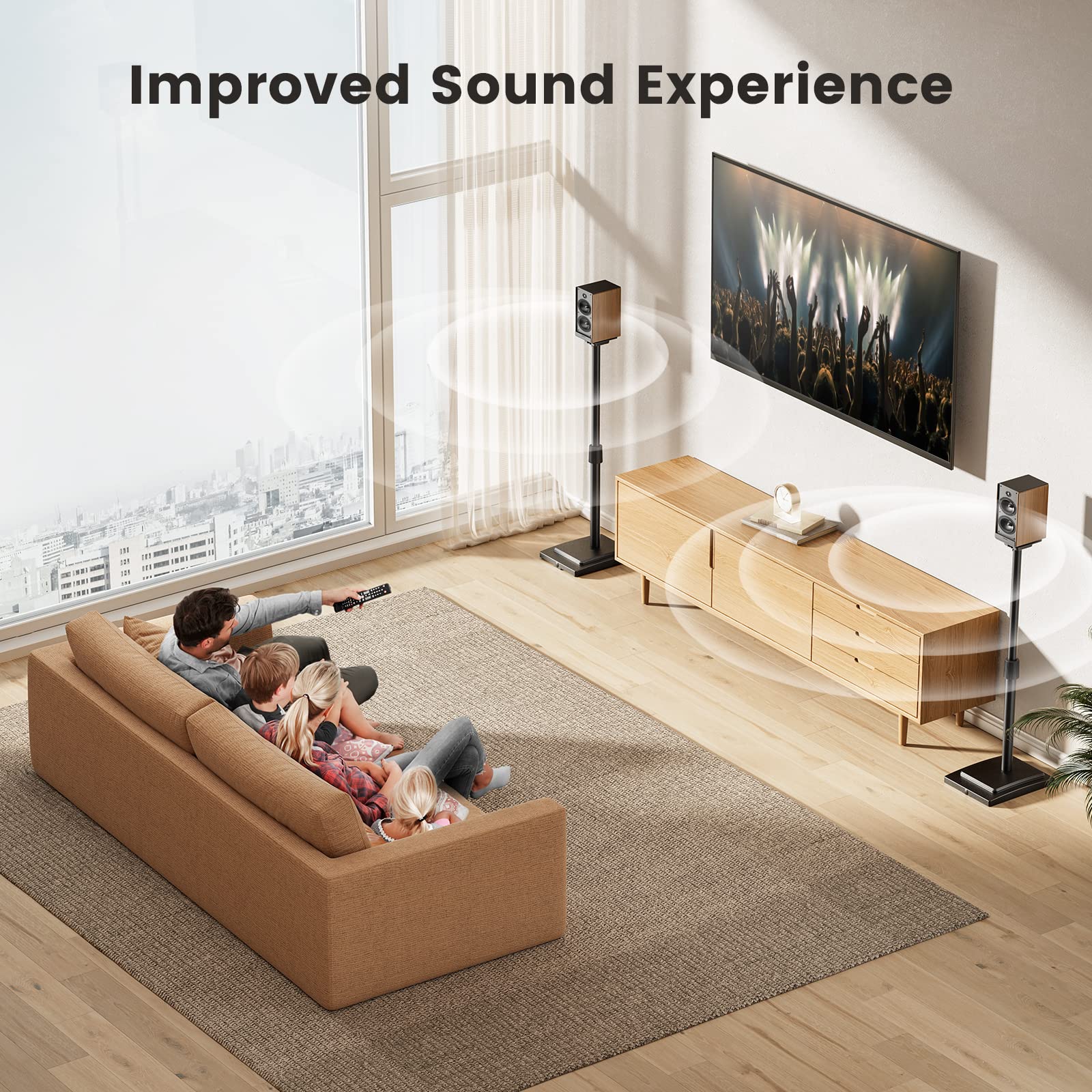 Perlegear Speaker Stands - Hight Adjustable Extend 22'' to 39'' for Satellite Speakers, Small Bookshelf Speaker Stands Holds 9 lbs, Stable with Weighted Base for Bose JBL Sony Vizio Yamaha