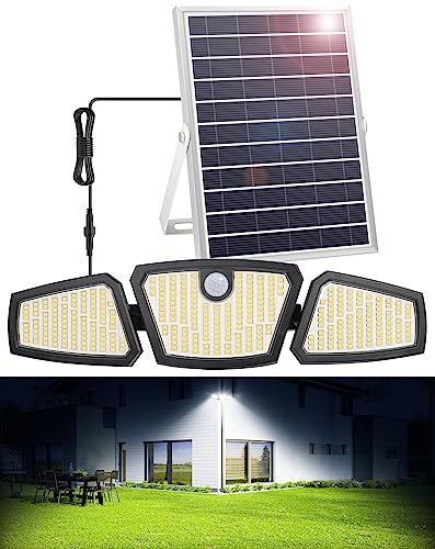 DeckTok Solar Lights Outdoor Indoor, 3500LM 350 LEDs 3 Modes Motion Sensor Solar Flood Light with Separate Solar Panel, 270° Wide Angle Illumination Waterproof Security Light for Yard Barn, 1Pack