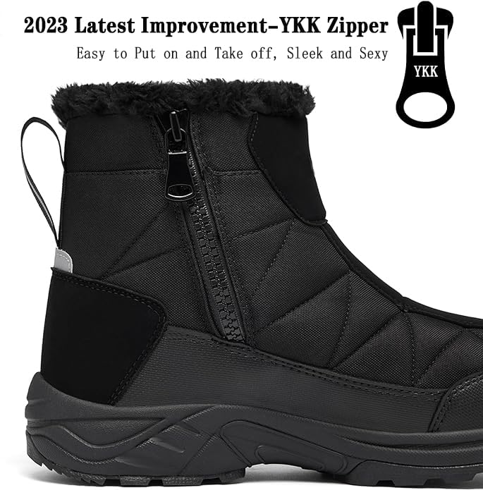 SILENTCARE Men's Warm Snow Boots, Fur Lined Waterproof Winter Shoes, Anti-Slip Lightweight Ankle Boot (11.5 M US, Black)