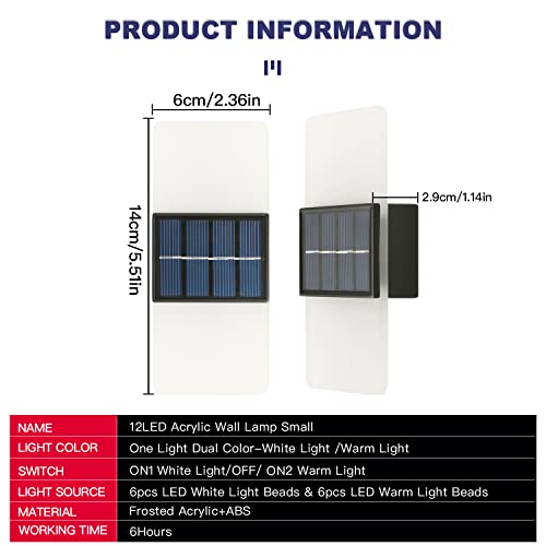 YONCDIAT Solar Lights Outdoor, White and Warm 2 Color,12LED IP65 Waterproof Solar Powered for Wall Outside Garden Fence Porch【2 Pack】 (S)