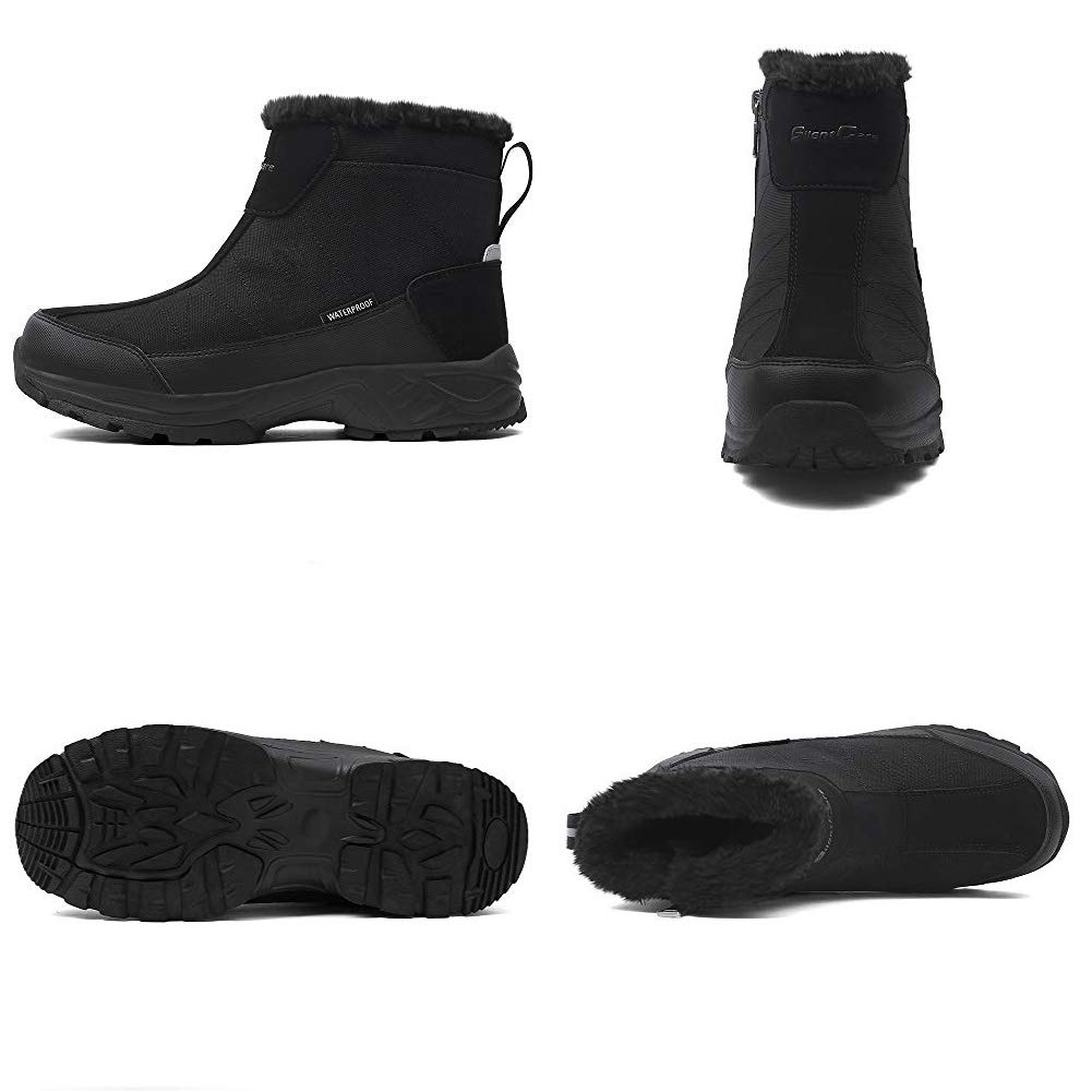 SILENTCARE Men's Warm Snow Boots, Fur Lined Waterproof Winter Shoes, Anti-Slip Lightweight Ankle Boot (11.5 M US, Black)