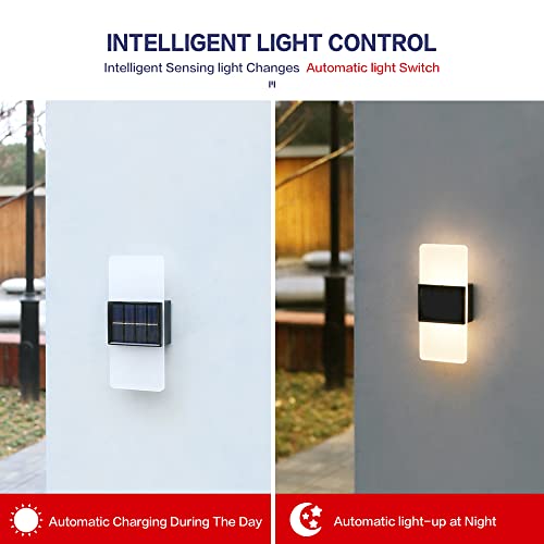 YONCDIAT Solar Lights Outdoor, White and Warm 2 Color,12LED IP65 Waterproof Solar Powered for Wall Outside Garden Fence Porch【2 Pack】 (S)