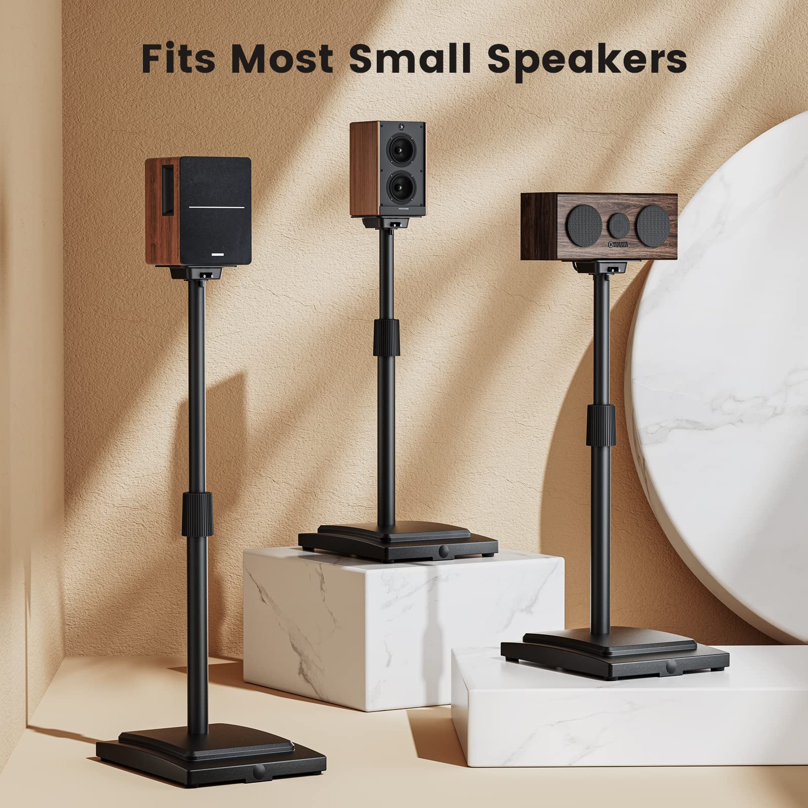 Perlegear Speaker Stands - Hight Adjustable Extend 22'' to 39'' for Satellite Speakers, Small Bookshelf Speaker Stands Holds 9 lbs, Stable with Weighted Base for Bose JBL Sony Vizio Yamaha