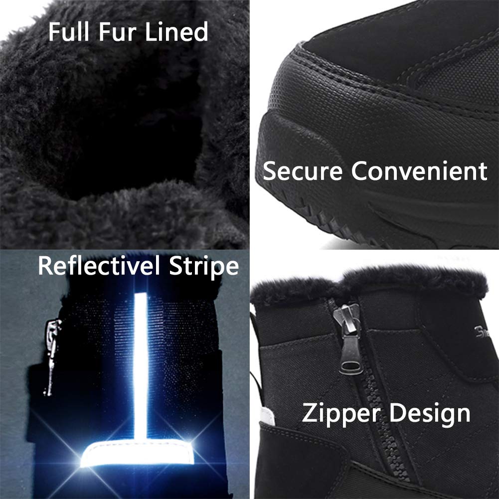SILENTCARE Men's Warm Snow Boots, Fur Lined Waterproof Winter Shoes, Anti-Slip Lightweight Ankle Boot (11.5 M US, Black)