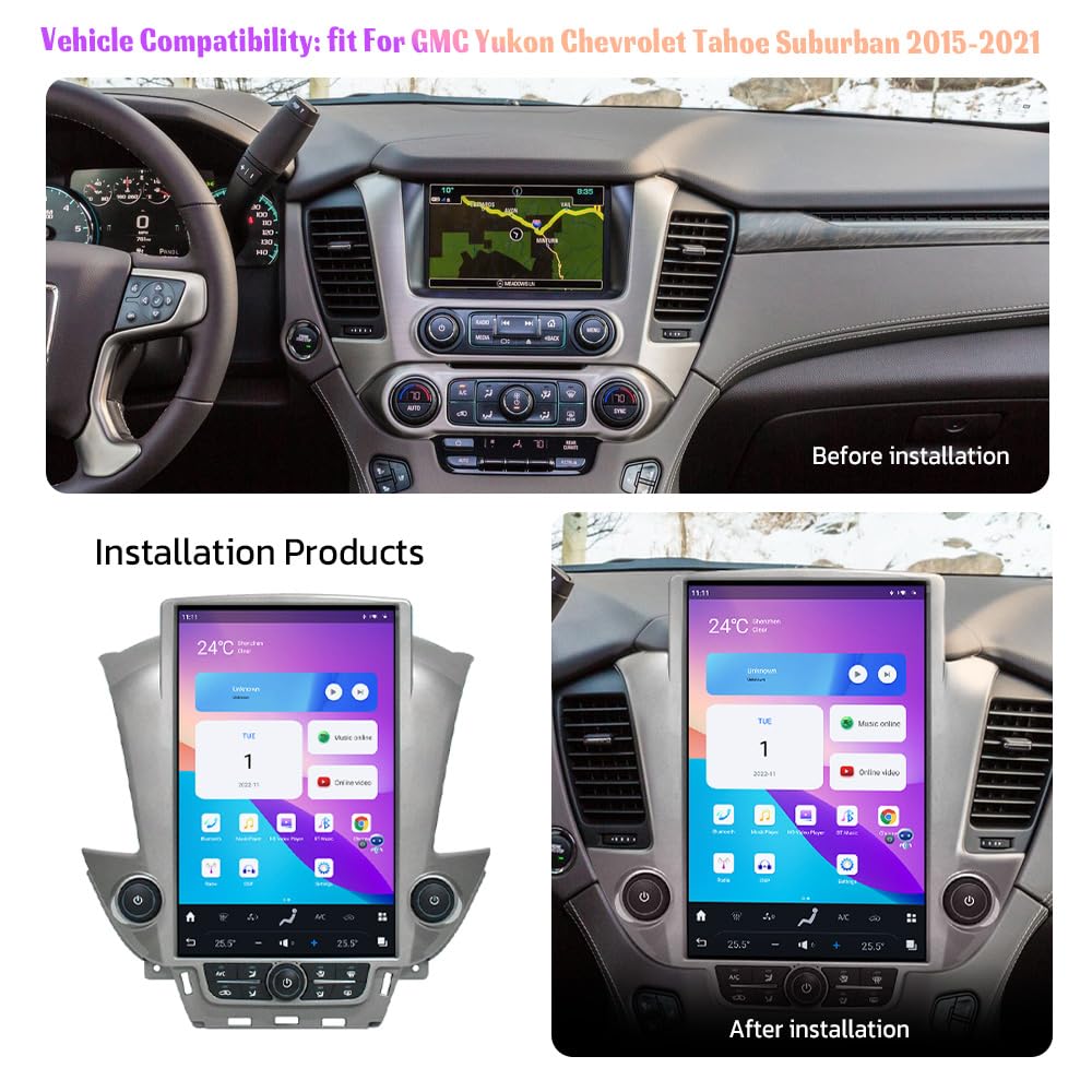 for Chevroler Suburban Tahoe GMC Yukon 2014-2020 Head Unit 14.4 Inch Qualcomm Android Car Radio Stereo Replacement Touch Screen Android Auto GPS Navigation Multimedia Play