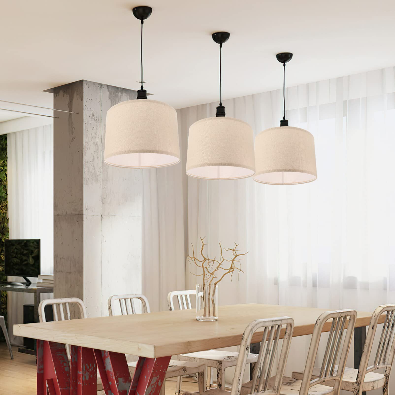 Table Lampshade Drum Lampshade Natural Beige Linen Lampshades Barrel Lamp Shade Chandelier Lampshade