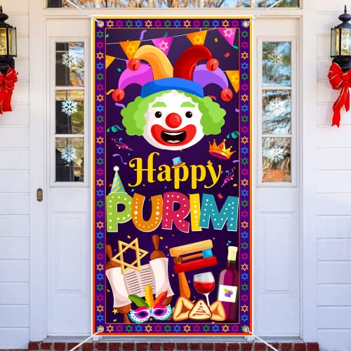 Happy Purim Banner, 6 x 2.9 Ft Purim Decorations Door Cover, Purim Decor for Happy Purim Door Banner Happy Purim Sign Door Cover Party Festival Decorations Tineit