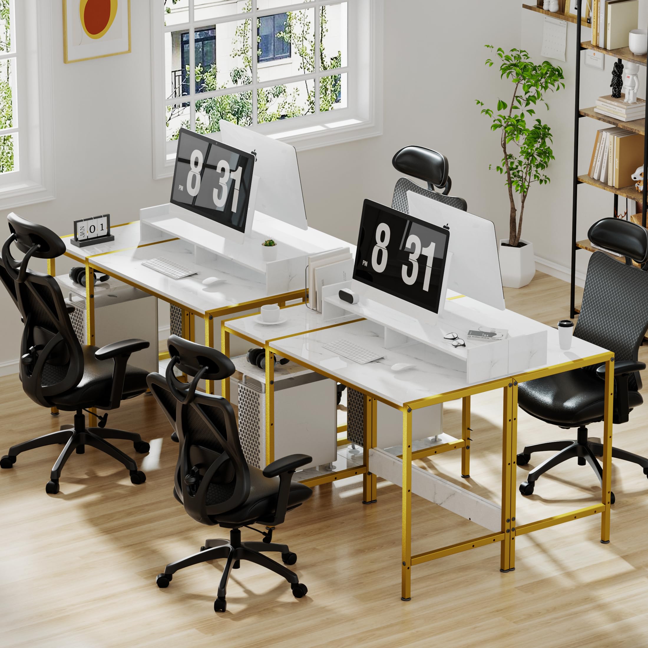 MINOSYS Gaming Desk with Monitor Stand, Storage and Marble Design - Adjustable Home Office Writing Desk