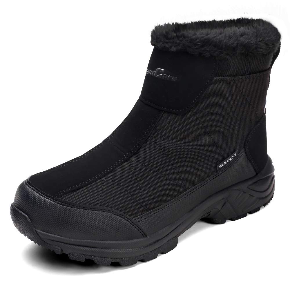 SILENTCARE Men's Warm Snow Boots, Fur Lined Waterproof Winter Shoes, Anti-Slip Lightweight Ankle Boot (11.5 M US, Black)