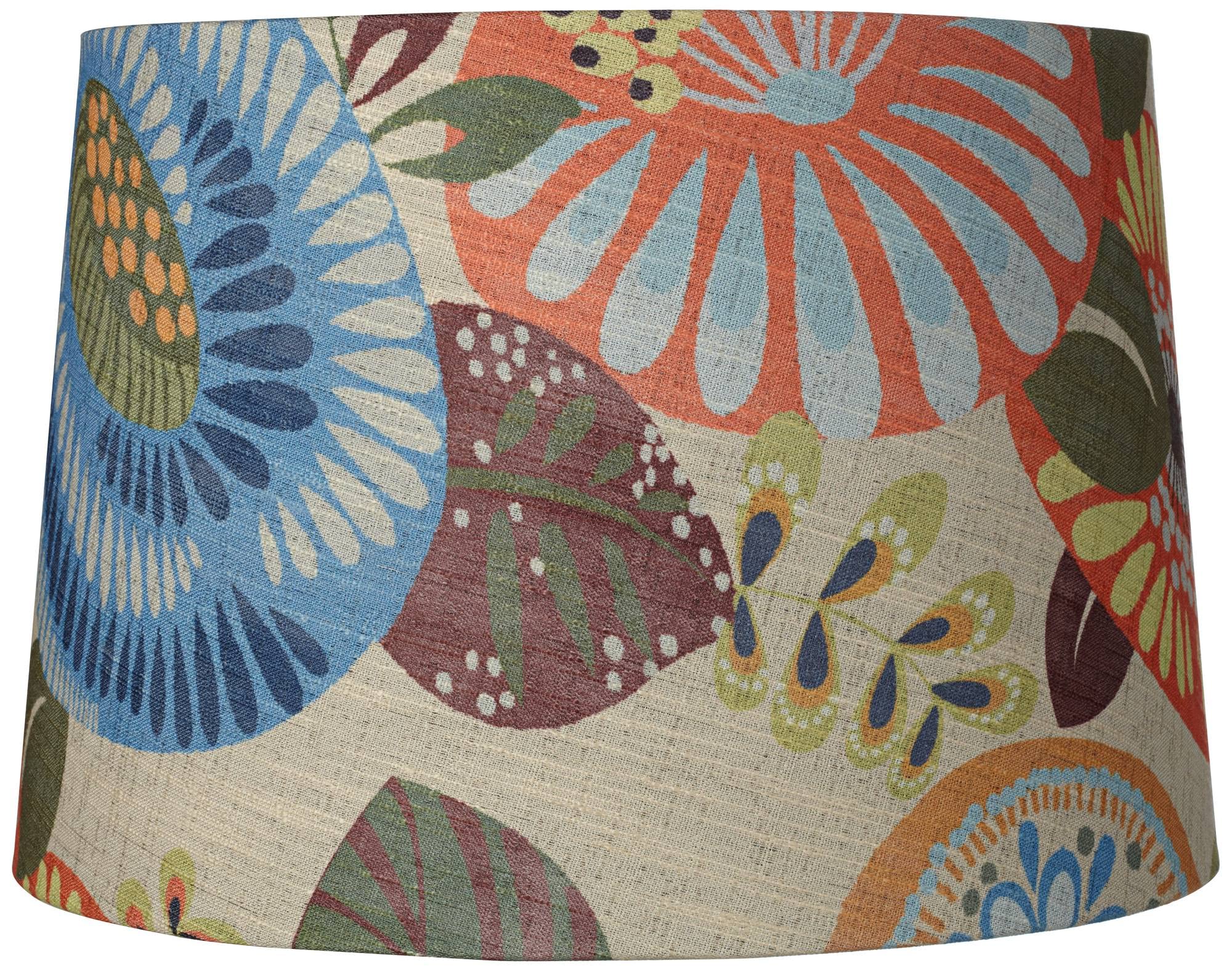 Set of 2 Tapered Drum Lamp Shades Multi Color Tropic Abstract Floral Medium 14" Top x 16" Bottom x 11" Slant Spider with Replacement Harp and Finial Fitting - Springcrest