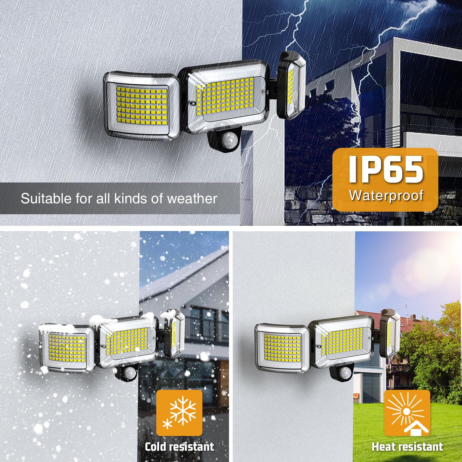 OOTDAY Solar Lights Outdoor, 224 LED Motion Sensor Security Lights, 3 Modes Solar Wall Lights, 3 Heads Security Flood Lights with Remote Control, IP65 Waterproof, for Outside Garden Patio Yard