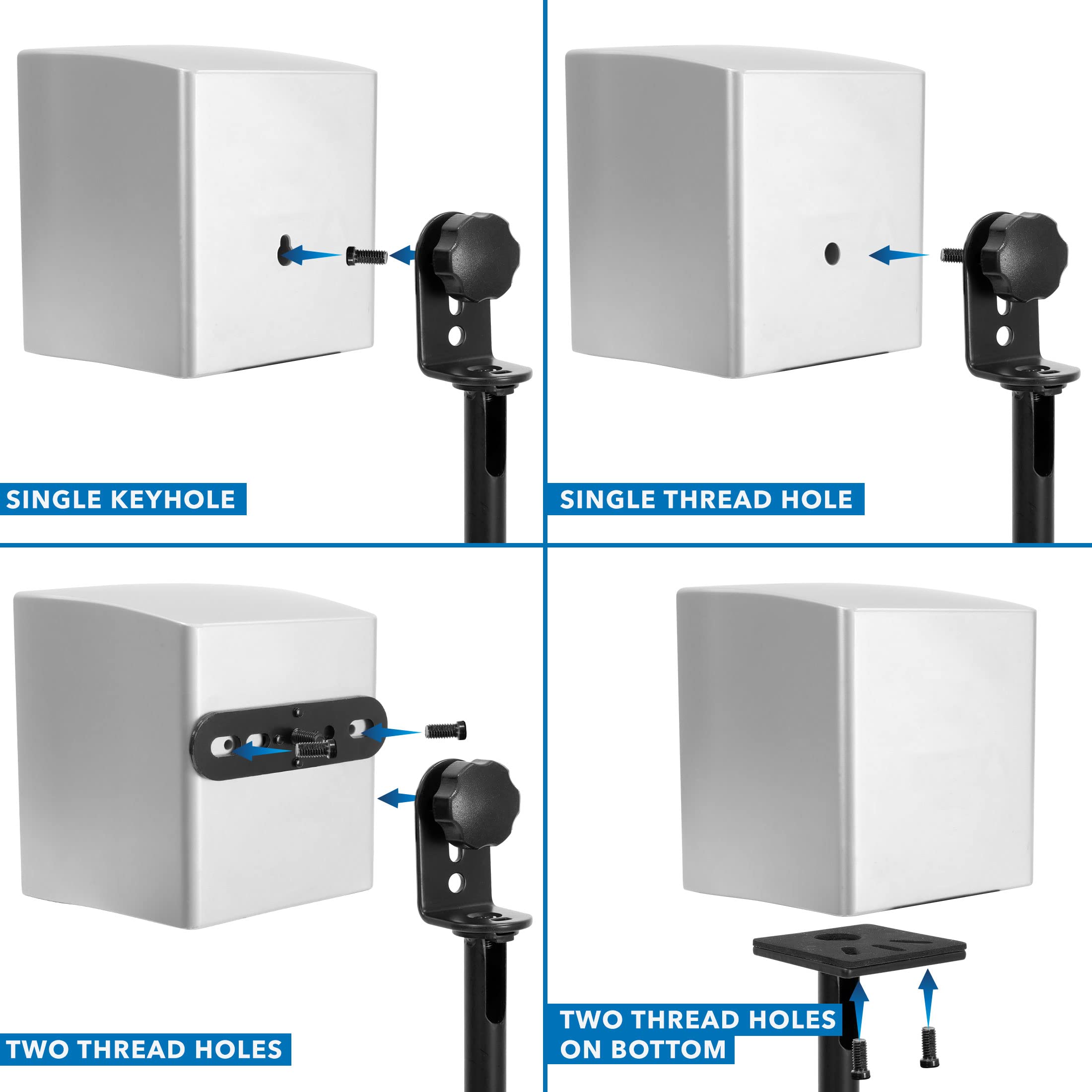 Mount-It! Universal Speaker Stands, Adjustable Height 30 to 40.8 Inches, Surround Sound Speaker Stands for Satellite and Bookshelf Speakers, Heavy-Duty Construction, Supports 10 lbs Each (1 Pair)