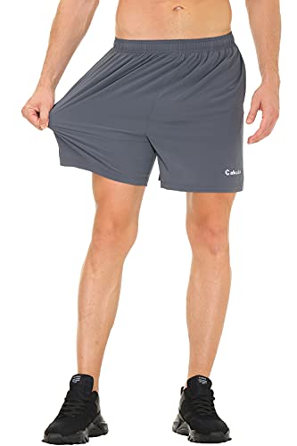 Cakulo Men's 5 Inch Running Tennis Shorts Quick Dry Athletic Workout Active Gym Training Soccer Shorts with Pockets Liner Grey S