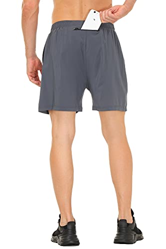 Cakulo Men's 5 Inch Running Tennis Shorts Quick Dry Athletic Workout Active Gym Training Soccer Shorts with Pockets Liner Grey S