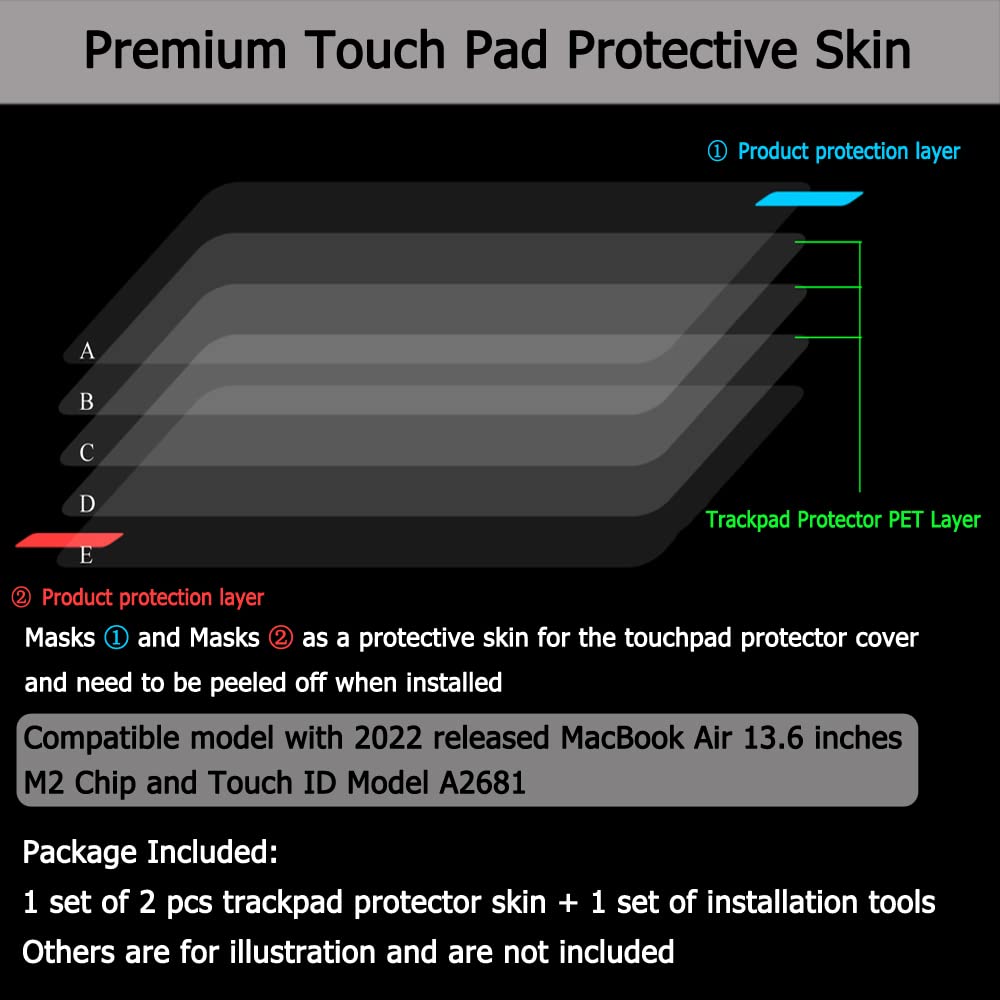 2Pcs Trackpad Protector Touch Pad Cover Skin for 2022 MacBook Air 13” M2 Chip Model A2681 Waterproof Anti Scratch Laptop Accessories (Clear)