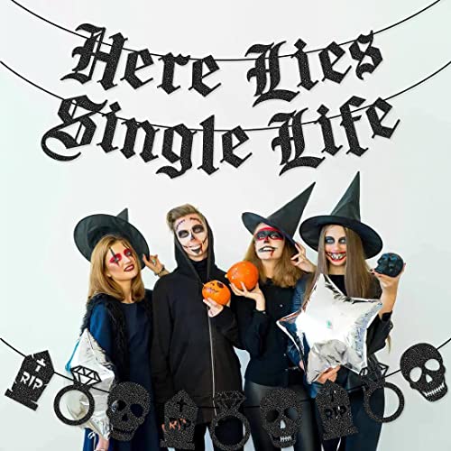 Here Lies Single Life Banner Garland for Halloween Bachelorette Party Gothic Bachelorette Party Decorations
