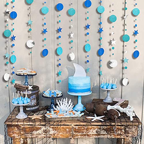 Ice Blue Silver Circle Dot Garland kit for Navy Blue Twinkle Little Star Party Decoration Hanging Bunting Banner Steamer Backdrop Background for Baby Shower/Christmas/Birthday/Prom/Graduation/Wedding
