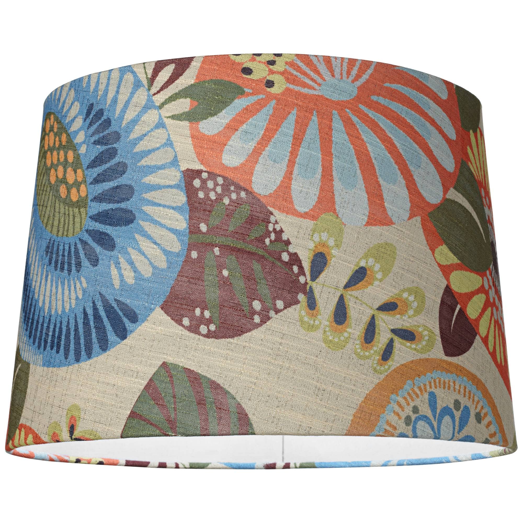 Set of 2 Tapered Drum Lamp Shades Multi Color Tropic Abstract Floral Medium 14" Top x 16" Bottom x 11" Slant Spider with Replacement Harp and Finial Fitting - Springcrest