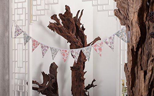 LOVENJOY Floral Fabric Bunting Banner Shabby Chic Tea Party Garland