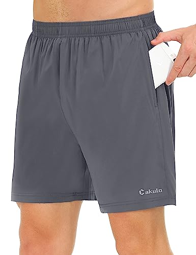 Cakulo Men's 5 Inch Running Tennis Shorts Quick Dry Athletic Workout Active Gym Training Soccer Shorts with Pockets Liner Grey S