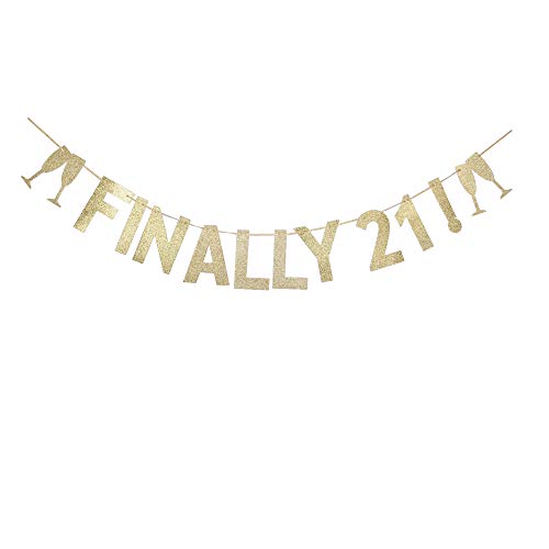 Finally 21 Banner, Gold Glitter 21st Birthday Party Sign Decorations Supplies