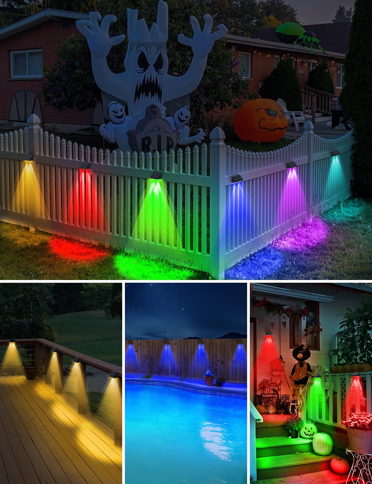 Roopure Solar Motion Lights Outdoor 2 Pack + 4 Pack Solar Paito Lights Colorful for Yard Post Wall Step Stair