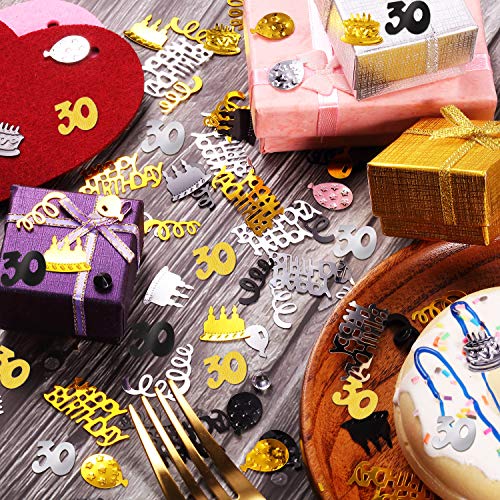 3000 Pieces 30th Happy Birthday Confetti Number 30 Birthday Cake Confetti Metallic Foil Balloon Confetti Table Scatters Decorations for Birthday Party Anniversary Wedding (Gold, Silver and Black)