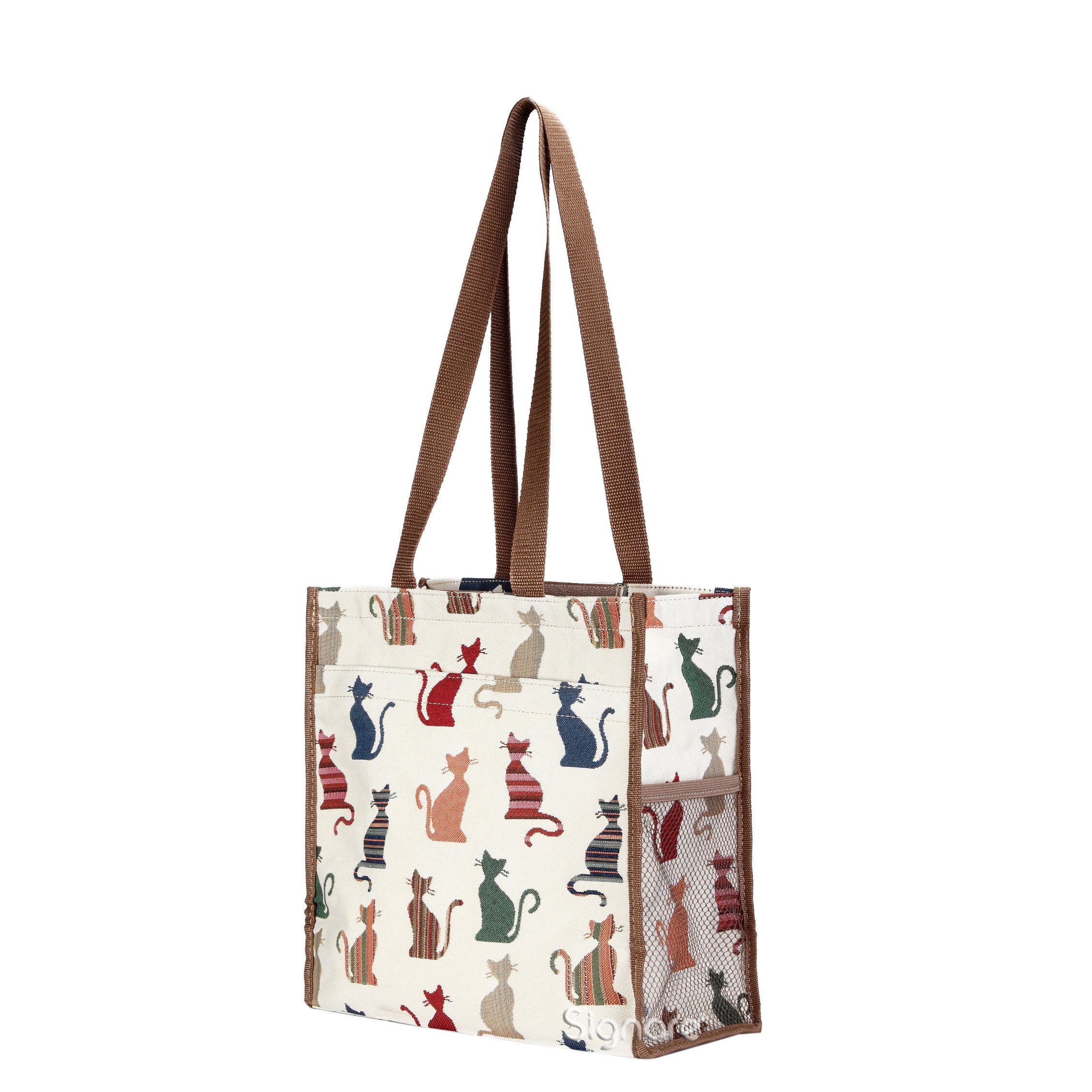 Signare Tapestry Shoulder Bag Shopping Bag for Women with Cheeky Cat Design (SHOP-CHEKY)
