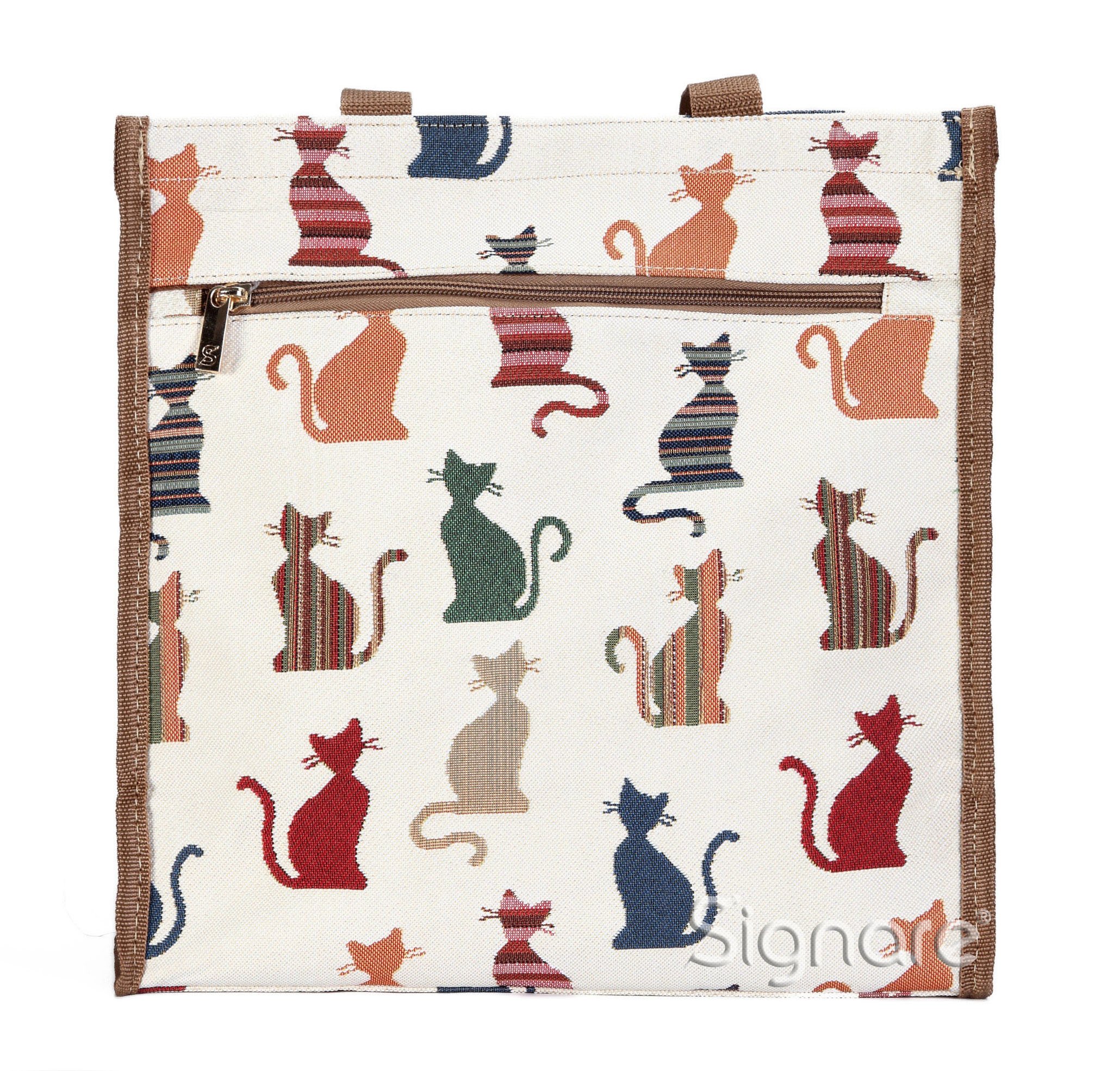 Signare Tapestry Shoulder Bag Shopping Bag for Women with Cheeky Cat Design (SHOP-CHEKY)